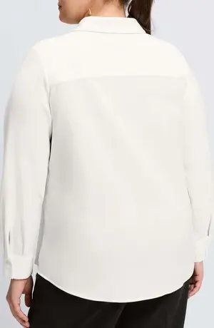 Foxcroft Mary Crepe Knit Button-up Shirt