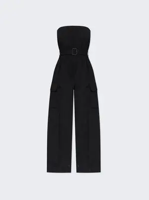 Saint Laurent Cassandre Strapless Cotton Jumpsuit - Black