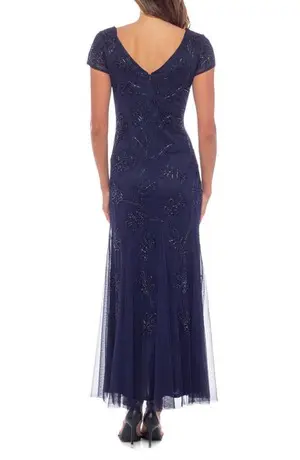 Marina B Beaded V-neck Gown