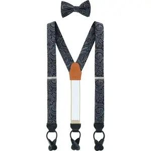 Trafalgar Sobee Paisley Silk Brace And Bow Tie Set - Black