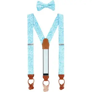 Trafalgar Sobee Paisley Silk Brace And Bow Tie Set - Light Blue