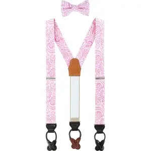 Trafalgar Trafalgar Sobee Paisley Silk Brace And Bow Tie Set Pink