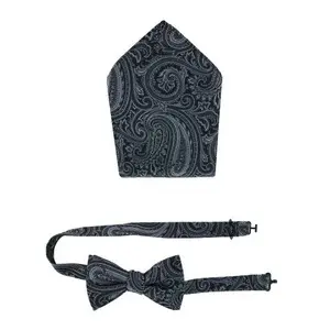 Trafalgar Sobee Paisley Silk Bow Tie & Pocket Square Set - Black