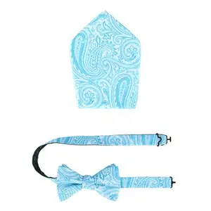 Trafalgar Sobee Paisley Silk Bow Tie & Pocket Square Set - Light Blue