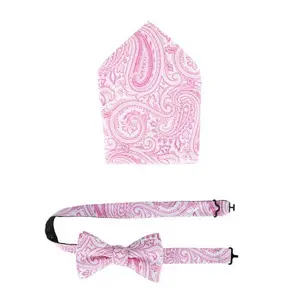 Trafalgar Sobee Paisley Silk Bow Tie & Pocket Square Set - Pink