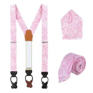 Trafalgar Trafalgar Sobee Paisley Braces, Necktie, And Pocket Square Set Pink