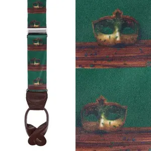 Trafalgar Mardi Gras Mask Silk Button End Suspenders - Green