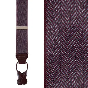 Trafalgar Silas Classic Herringbone Elastic Button End Suspender - Burgundy