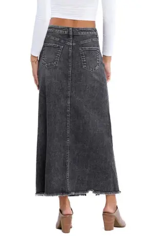 WASH LAB DENIM Double Front Slit Denim Maxi Skirt - Split Grey