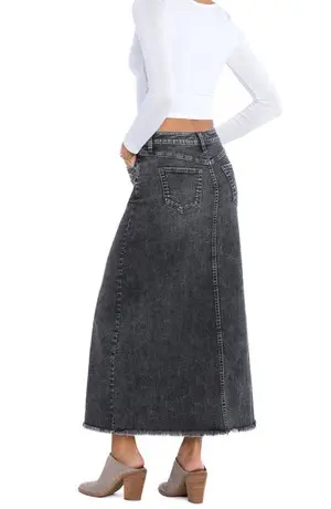 WASH LAB DENIM Double Front Slit Denim Maxi Skirt - Split Grey