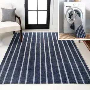 JONATHAN Y Rand Distressed Ticking Stripe Machine-washable Area Rug - Navy/gray