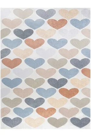 JONATHAN Y Dila Modern Hearts Geometric Machine-washable Area Rug - Ivory/blue/orange