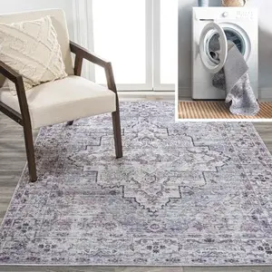 JONATHAN Y Didim Boho Medallion Machine-washable Area Rug - Gray/purple