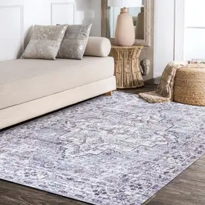 JONATHAN Y Didim Boho Medallion Machine-washable Area Rug - Gray/purple
