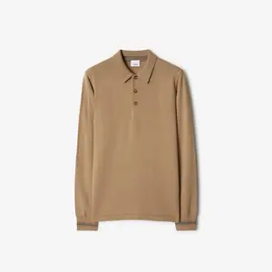 Burberry Long-sleeve Wool Polo Shirt Camel