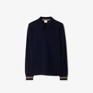 Burberry Long-sleeve Wool Polo Shirt Navy