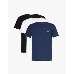 BOSS Crewneck Brand-embroidered Pack Of Three Cotton-jersey T-shirts