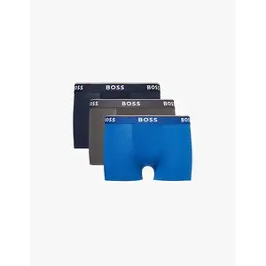BOSS Branded Waistband Stretch-cotton Boxer Trunks - Open Blue