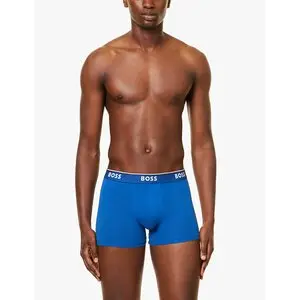 BOSS Branded Waistband Stretch-cotton Boxer Trunks - Open Blue