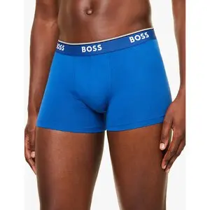 BOSS Branded Waistband Stretch-cotton Boxer Trunks - Open Blue
