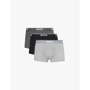 BOSS Branded Waistband Stretch-cotton Boxer Trunks - Open Grey