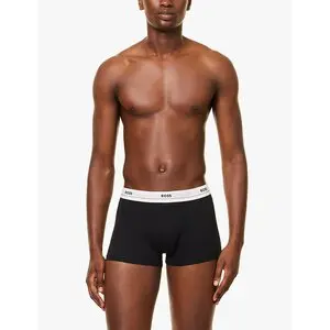 BOSS Branded Waistband Stretch-cotton Boxer Trunks - Black