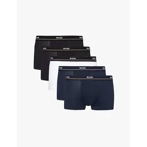 BOSS Branded Waistband Stretch-cotton Boxer Trunks - Open Blue
