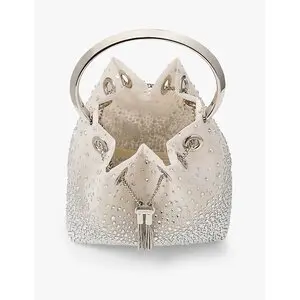 JIMMY CHOO Bon Bon Crystal-embellished Bucket Bag - White/crystal