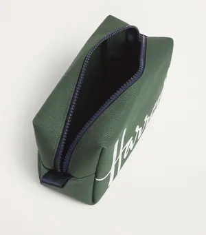 Harrods Cotton Logo Cosmetics Bag - Green