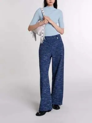 Maje Wide-leg Metallic Tweed Trousers - Blue