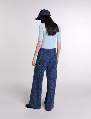 Maje Cotton Metallic Tweed Wide-leg Trousers