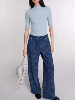 Maje Cotton Metallic Tweed Wide-leg Trousers