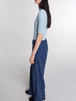 Maje Cotton Metallic Tweed Wide-leg Trousers