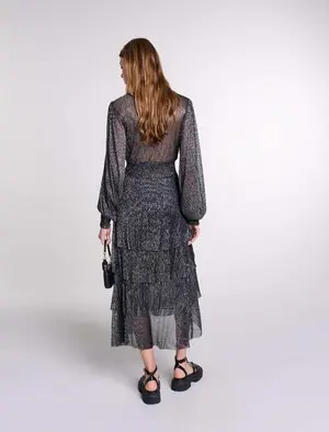 Maje Metallic Ruffled Maxi Dress