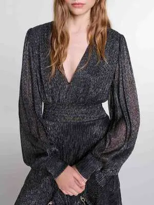 Maje Metallic Ruffled Maxi Dress