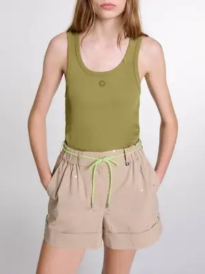 Maje Cotton Ribbed Tank Top - Khaki