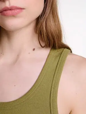 Maje Cotton Ribbed Tank Top - Khaki