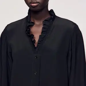 Sandro Flowy Silk Shirt - Black