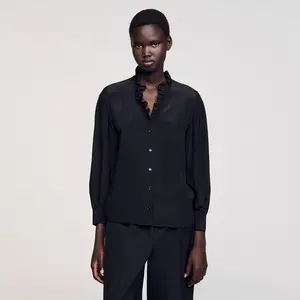 Sandro Flowy Silk Shirt - Black