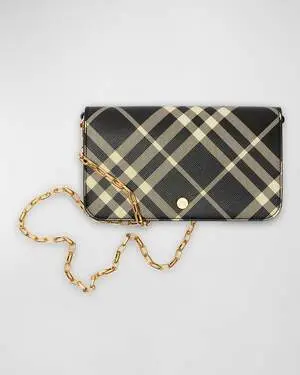 Burberry Check Canvas Wallet On Chain - Blackcalico