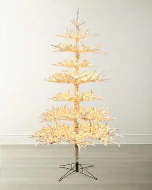 WINWARD HOME Flocked Twig Pine Pre-lit Led Christmas Tree, 7.5 - White