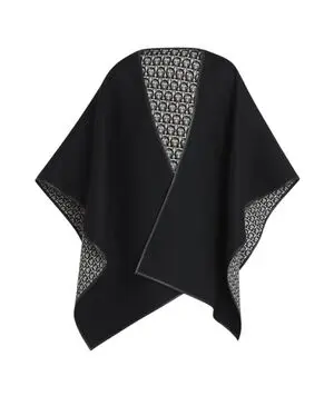 FERRAGAMO Gancini Wool & Leather Cape - Nero