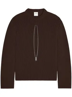COURREGES Zipped Ribbed Wool Sweater