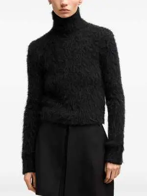 Ami Brushed-effect Cotton Jumper - Black
