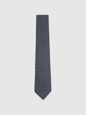 REISS Reiss Noto Silk Floral Medallion Tie Indigo