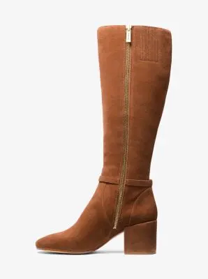 Michael Kors Men\'s Ella Flat Boots Brown Suede MK Monogram Michael Kors Ella Suede Wide Calf Boots In Brown - 80% Off  main image 3