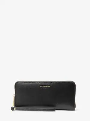 Michael Kors Jet Set Travel Large Leather Continental Wallet In By - Black