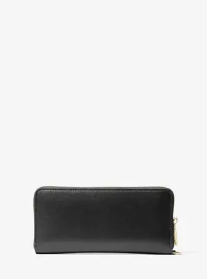Michael Kors Jet Set Travel Large Leather Continental Wallet In By - Black