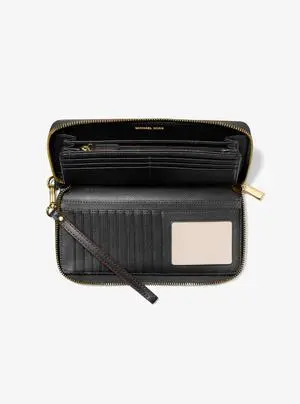 Michael Kors Jet Set Travel Large Leather Continental Wallet In By - Black