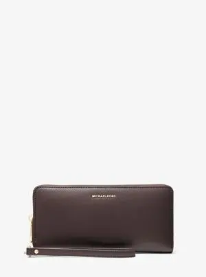 Michael Kors Jet Set Travel Large Leather Continental Wallet In By - Brown